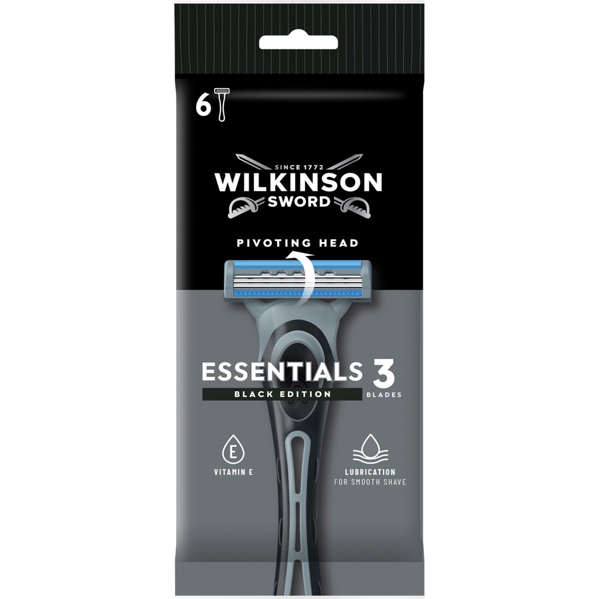 Wilkinson Sword Essentials 3 Black Edition Engangsskrabere 6 stk.