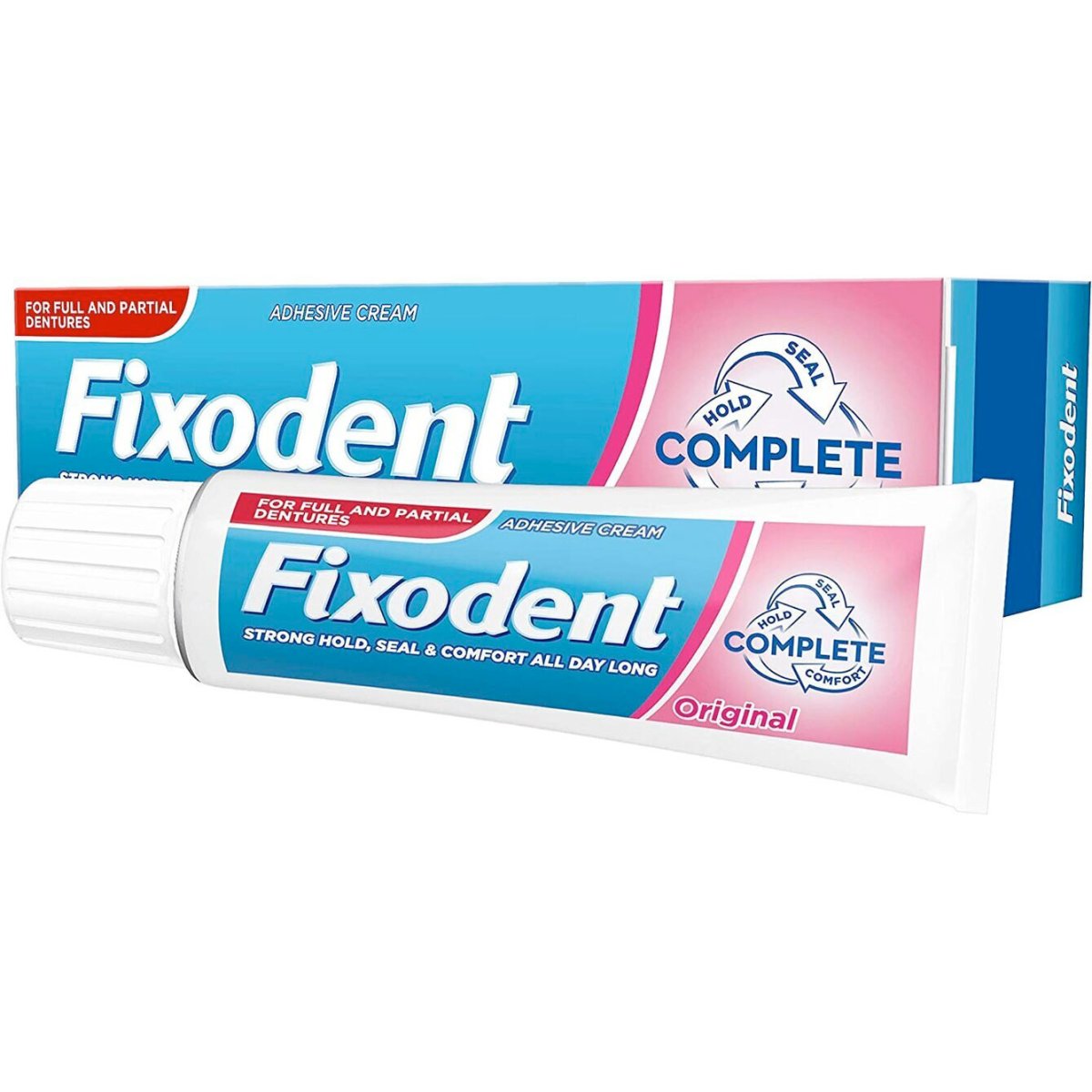 Fixodent Plus | Dubbelt skydd | Lågt pris på lim för proteser