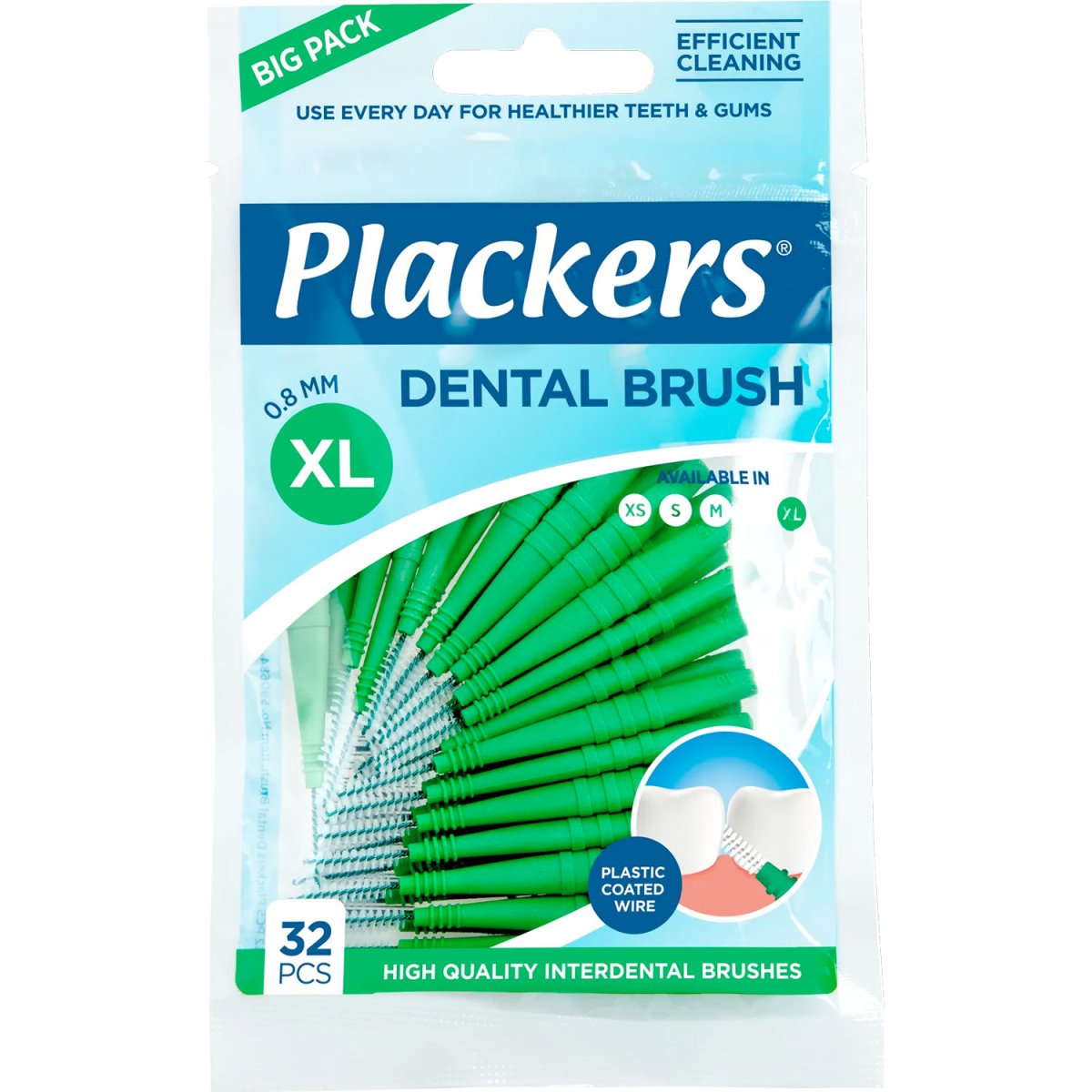 32 stk. Mellemrumsbørster Plackers Dental Brush 0.8 mm ISO 5 GRØN